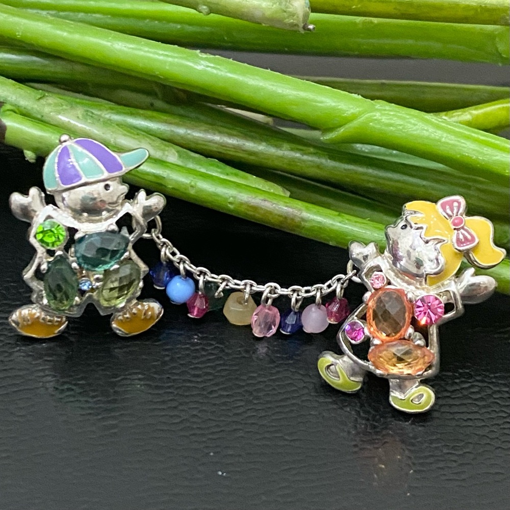 Rare Vintage Enameled Boy & Girl Rhinestones Beads Do… - Gem